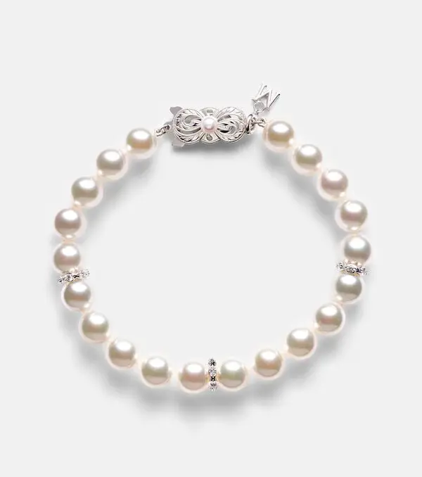 Mikimoto 18kt White Gold Bracelet With Diamonds And Pearls - Silver