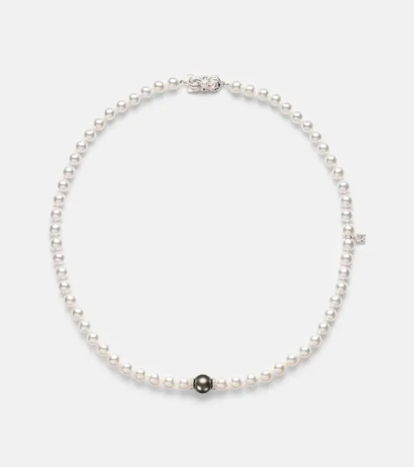 Mikimoto 18kt White Gold Necklace With Pearls And Diamonds - Silver