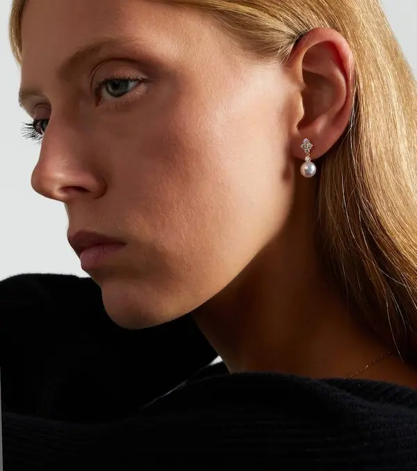 Mikimoto 18kt Drop Earrings With Pearls And Diamonds