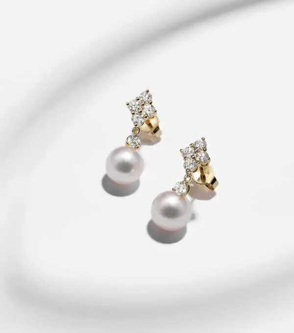 Mikimoto 18kt Drop Earrings With Pearls And Diamonds
