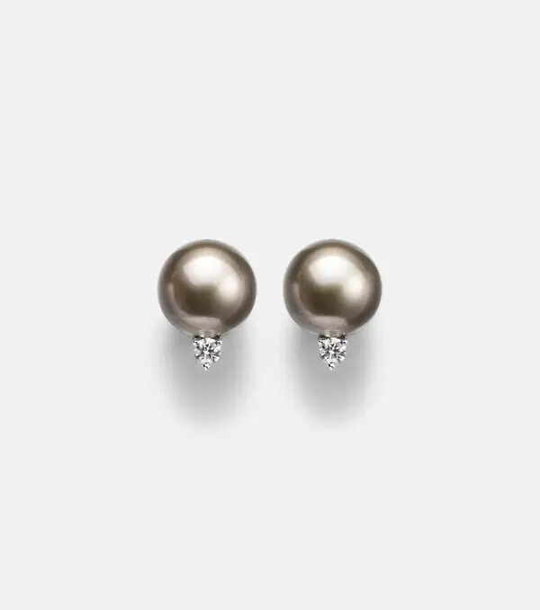 Mikimoto 18kt White Gold Earrings With South Sea Pearls And Diamonds - Silver