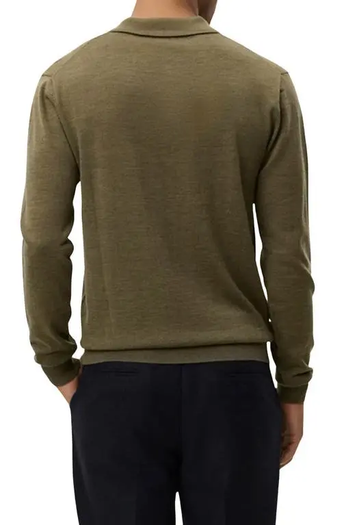 LES DEUX Greyson Long Sleeve Wool Polo Sweater - Military Olive