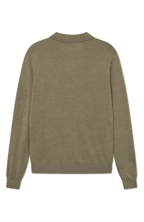 LES DEUX Greyson Long Sleeve Wool Polo Sweater - Military Olive