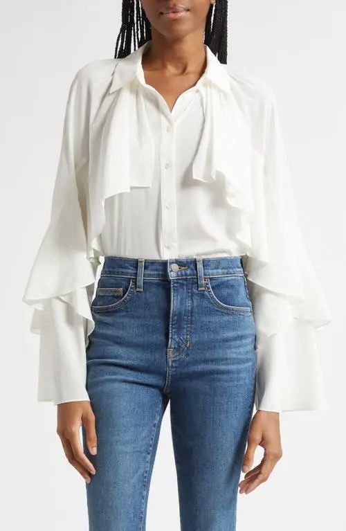 Veronica Beard Demaris Ruffle Stretch Silk Button-up Shirt - Dove