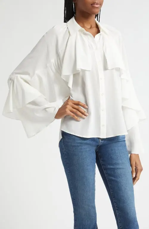 Veronica Beard Demaris Ruffle Stretch Silk Button-up Shirt - Dove