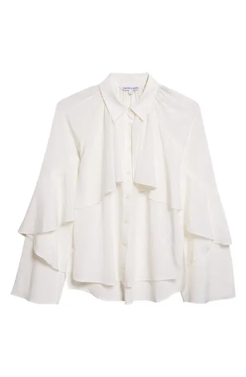 Veronica Beard Demaris Ruffle Stretch Silk Button-up Shirt - Dove