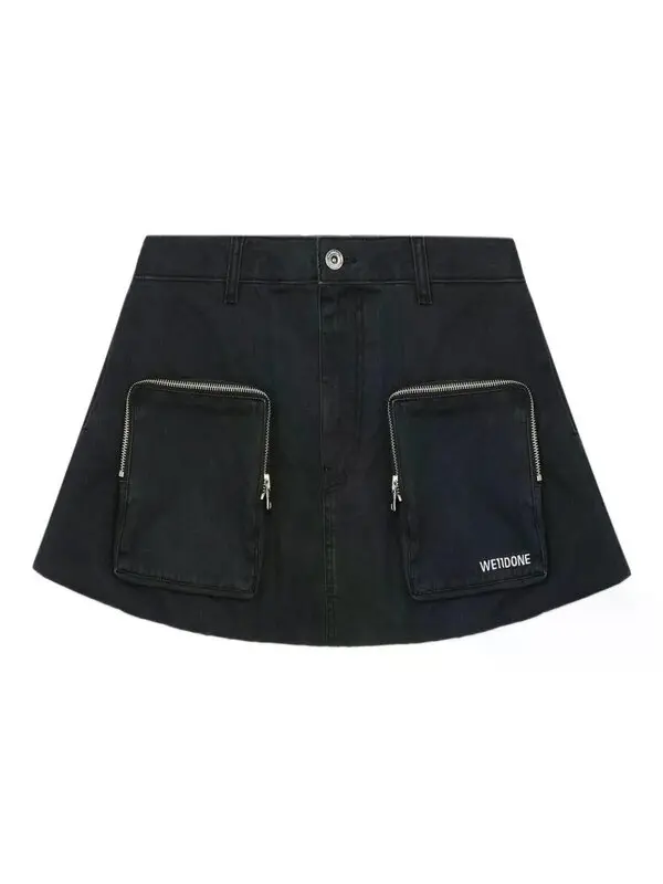 We11Done Cotton Mini Skirt With Zip Pockets - Blue