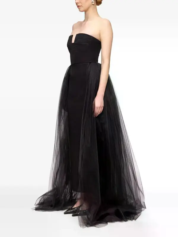 V:PM ATELIER Strapless Tulle Overlay Midi Dress - Black