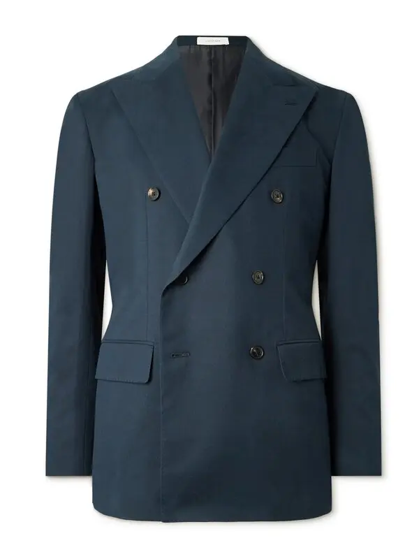 UMIT BENAN Pietro Double-breasted Cotton-blend Twill Suit Jacket - Blue
