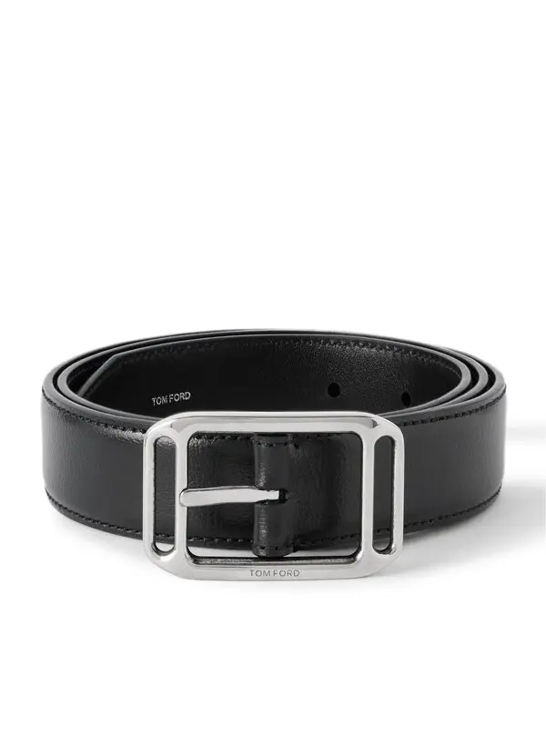 TOM FORD Stadium 3.8cm Leather Belt - Black