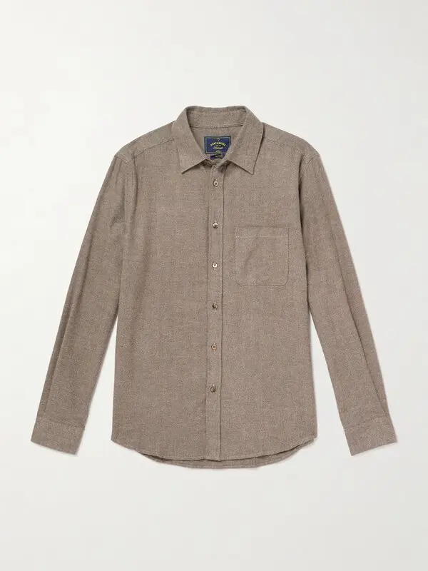 Portuguese Flannel Espiga Herringbone Cotton Shirt - Brown