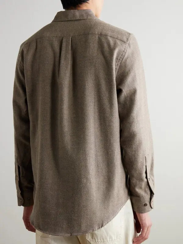 Portuguese Flannel Espiga Herringbone Cotton Shirt - Brown