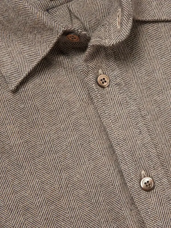 Portuguese Flannel Espiga Herringbone Cotton Shirt - Brown