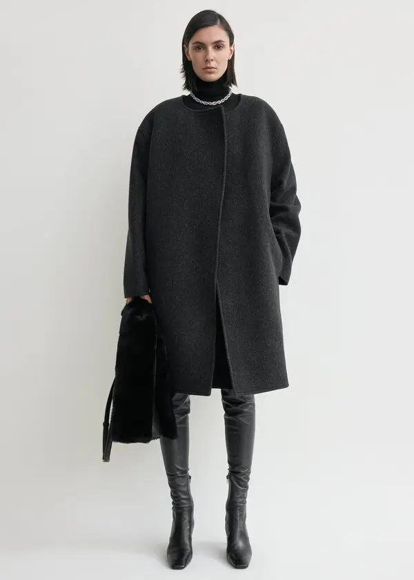 TOTEME Collarless Felt Coat - Grey