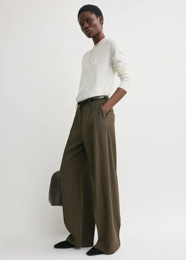 TOTÊME Wide Pinstriped Trousers - Pepper