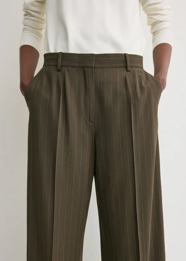 TOTÊME Wide Pinstriped Trousers - Pepper