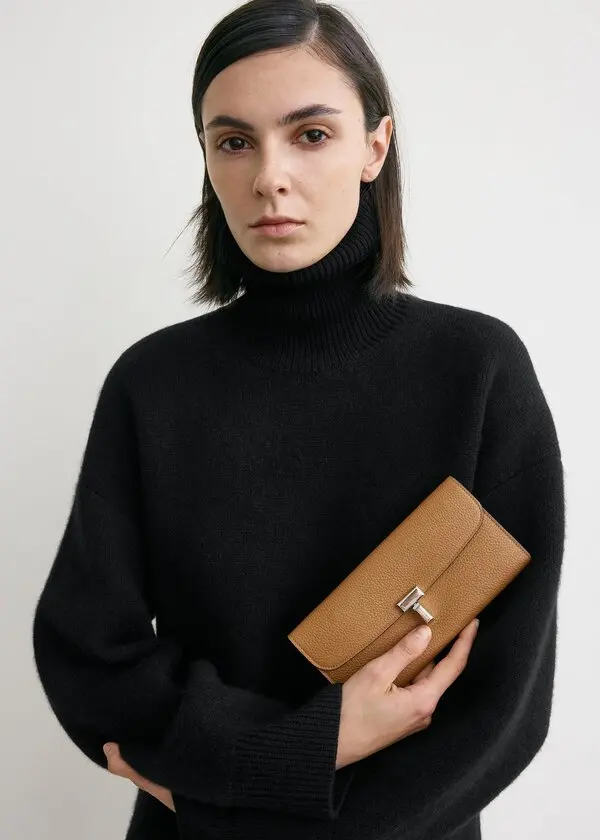 TOTEME T-lock Grained-leather Wallet - Brown