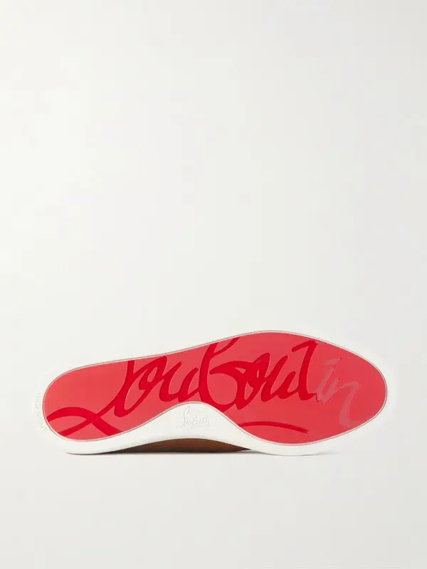 CHRISTIAN LOUBOUTIN Embellished Suede Boat Shoes - Brown