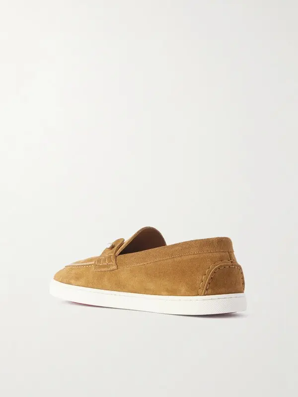 CHRISTIAN LOUBOUTIN Embellished Suede Boat Shoes - Brown