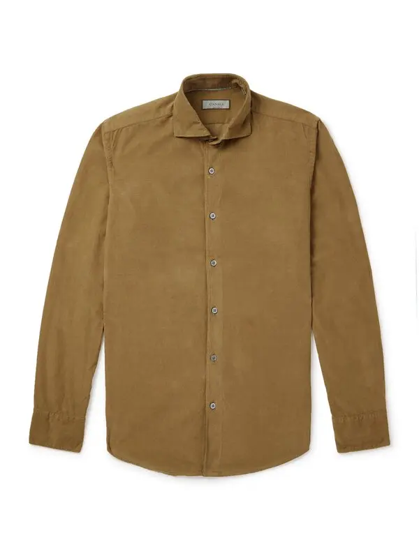Canali Slim-fit Garment-dyed Cotton-corduroy Shirt - Brown