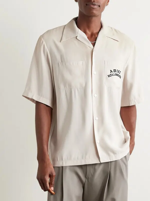 Amiri Convertible-collar Logo-flocked Modal-blend Shirt