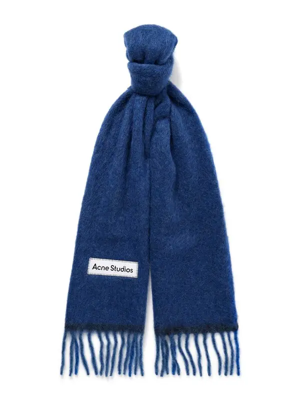 Acne Studios Vally Fringed Knitted Scarf - Blue