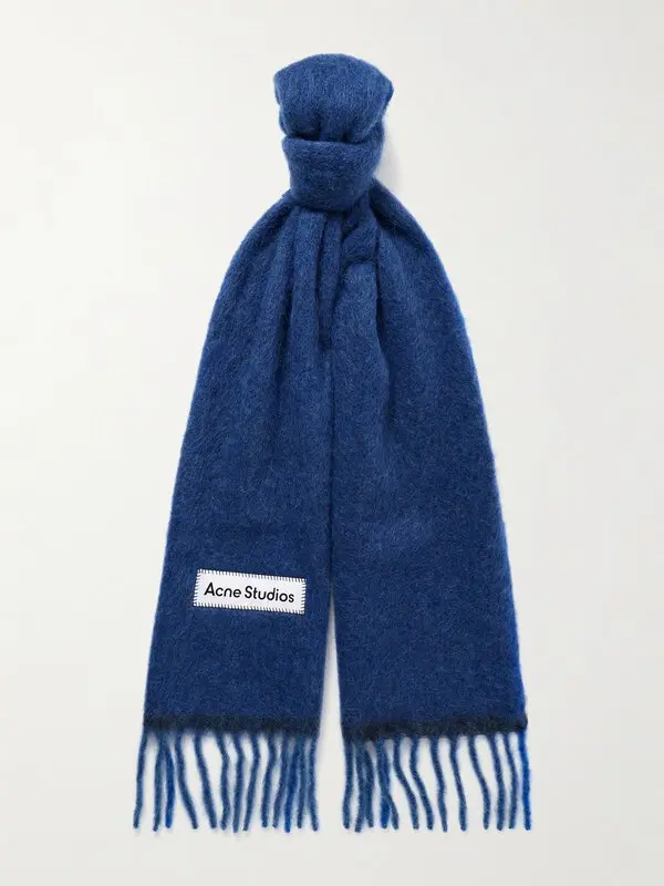 Acne Studios Vally Fringed Knitted Scarf - Blue