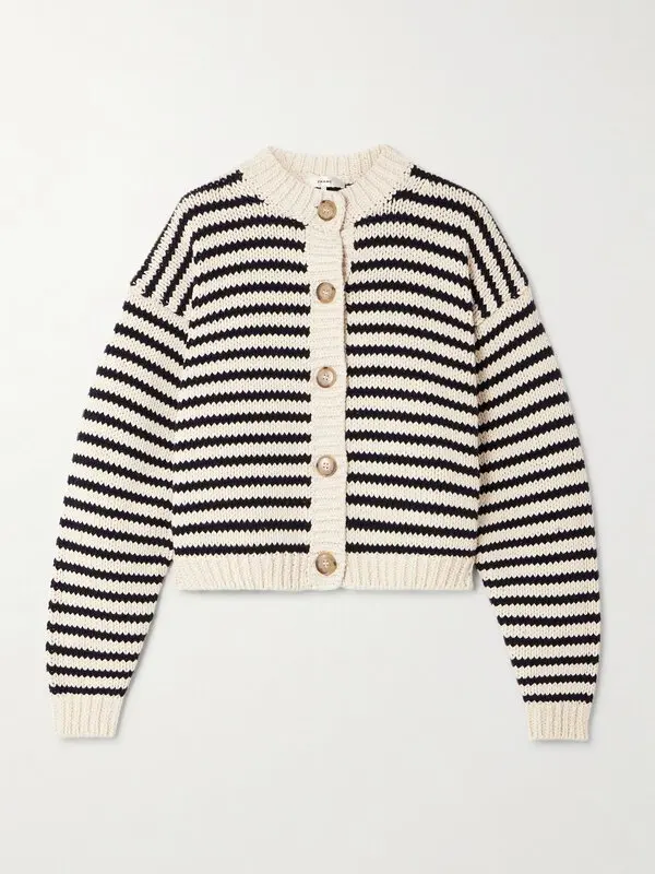 FRAME The Chunky Femme Striped Cotton Cardigan - Neutrals