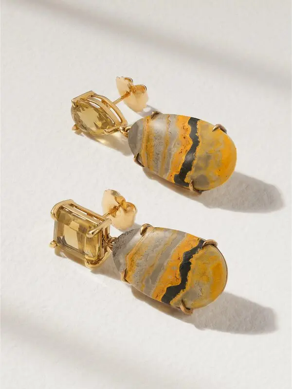 Jia Jia Bumble Bee 14-karat Citrine And Jasper Earrings - Gold