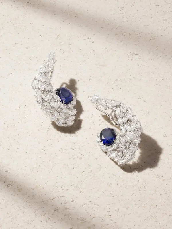 Yeprem 18-karat White Diamond And Sapphire Earrings - Gold