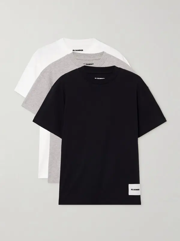 JIL SANDER Three-pack Appliquéd Cotton-jersey T-shirts - Multi