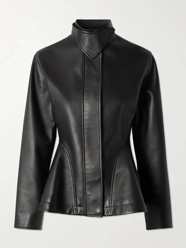 Alaïa Leather Peplum Jacket - Black