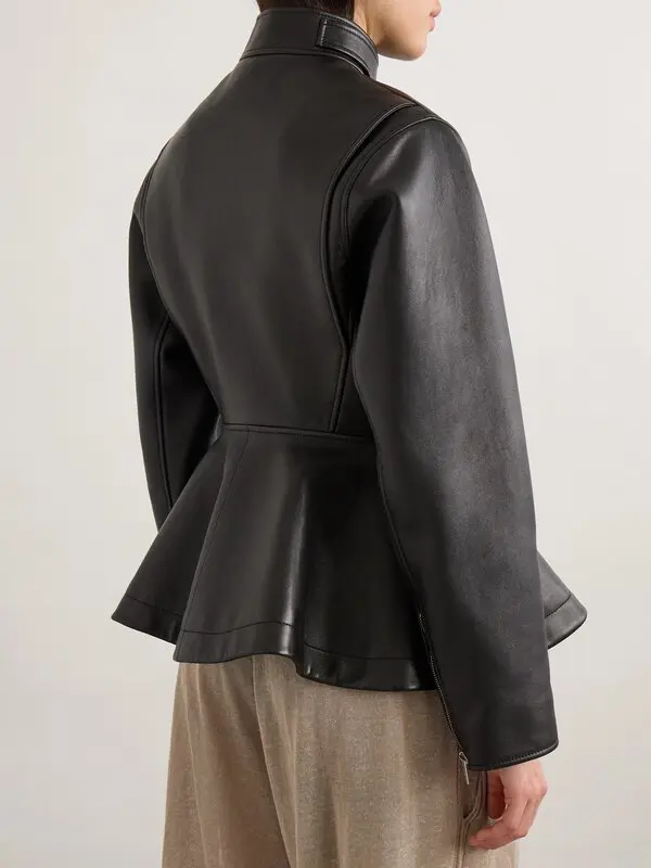 Alaïa Leather Peplum Jacket - Black