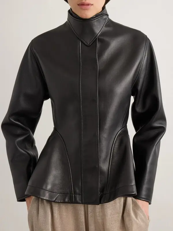 Alaïa Leather Peplum Jacket - Black
