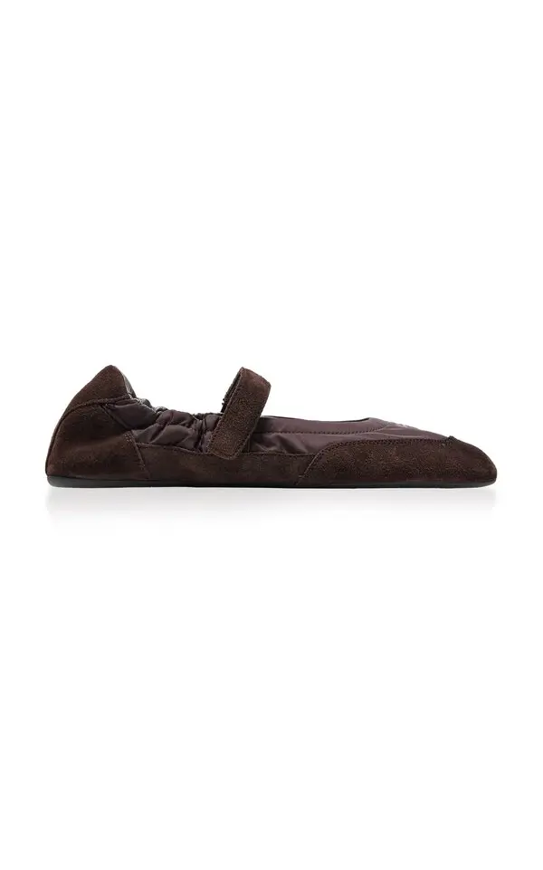 Prada Collapse Re-nylon And Suede Ballerina Flats - Brown