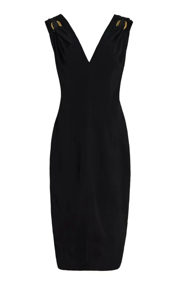 Bottega Veneta Gathered Linen Midi Dress - Black