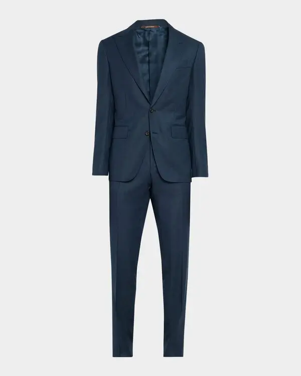 Canali Wool Windowpane Peak Lapel Suit - Blue