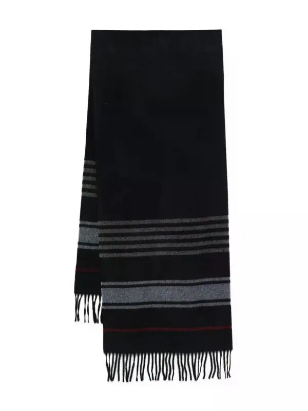 Corneliani Striped Fringed Scarf - Black