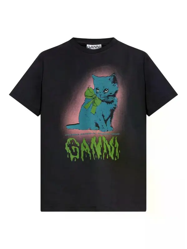 GANNI Cat-bow T-shirt - Grey