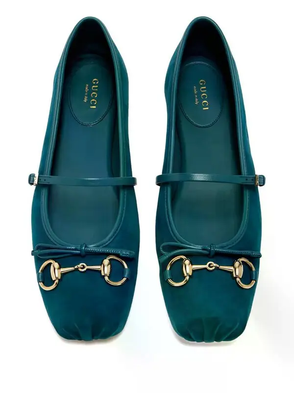 Gucci Horsebit Bow Ballet Flats - Blue