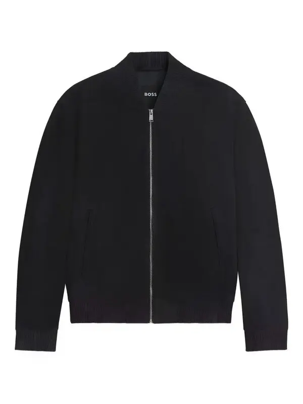 BOSS Suede Bomber Jacket With Zip Front - Blue