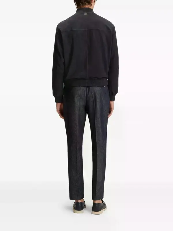 BOSS Suede Bomber Jacket With Zip Front - Blue