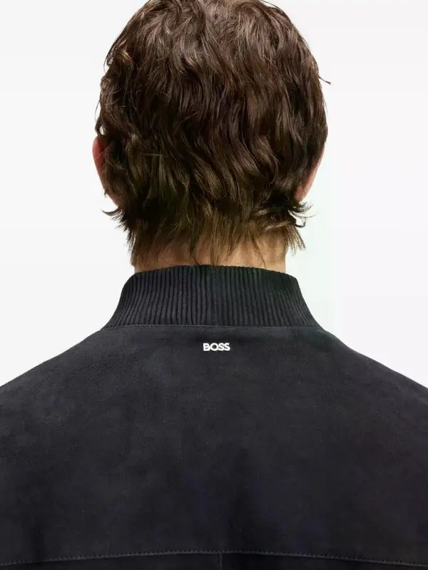 BOSS Suede Bomber Jacket With Zip Front - Blue