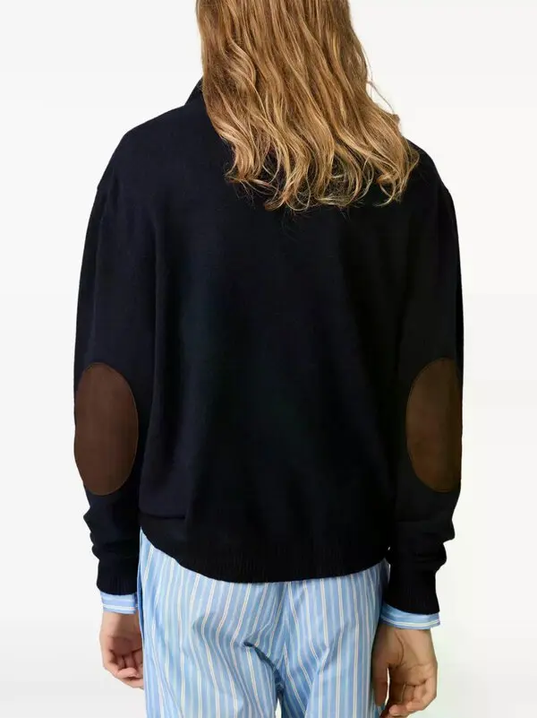 Miu Miu Cashmere Half-zip Sweater With Suede Patches - Blue