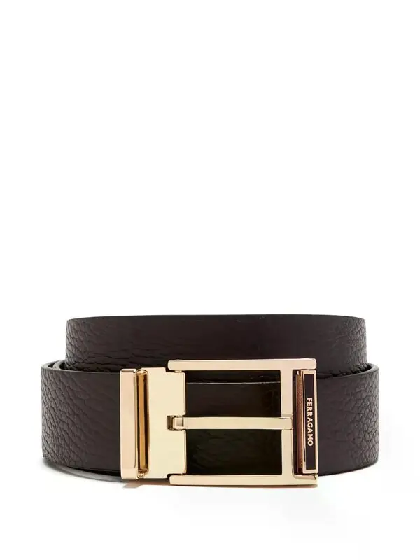 FERRAGAMO Leather Belt With Branded Buckle - Brown