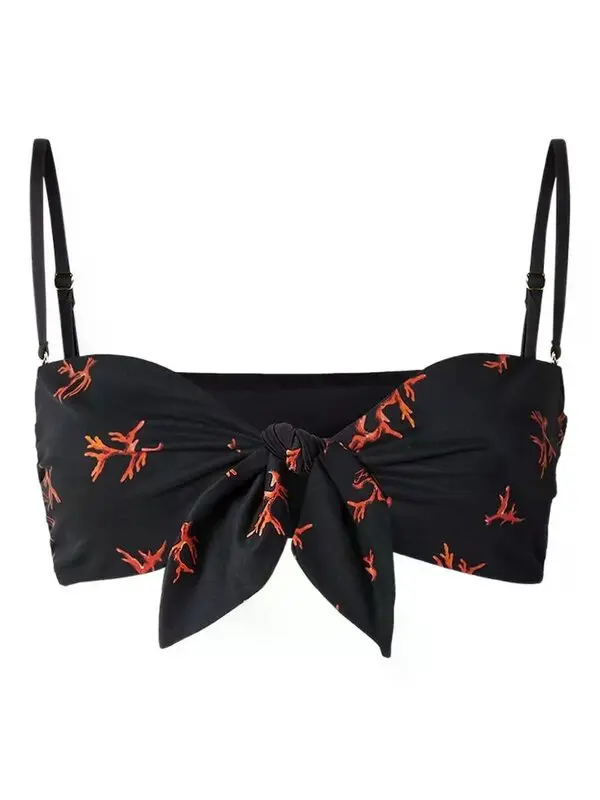 Fendi Coral-print Tie-front Bikini Top - Black
