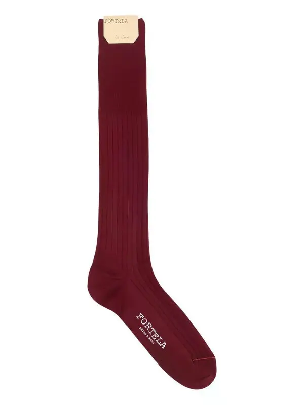 FORTELA Ribbed Cotton-blend Socks - Red
