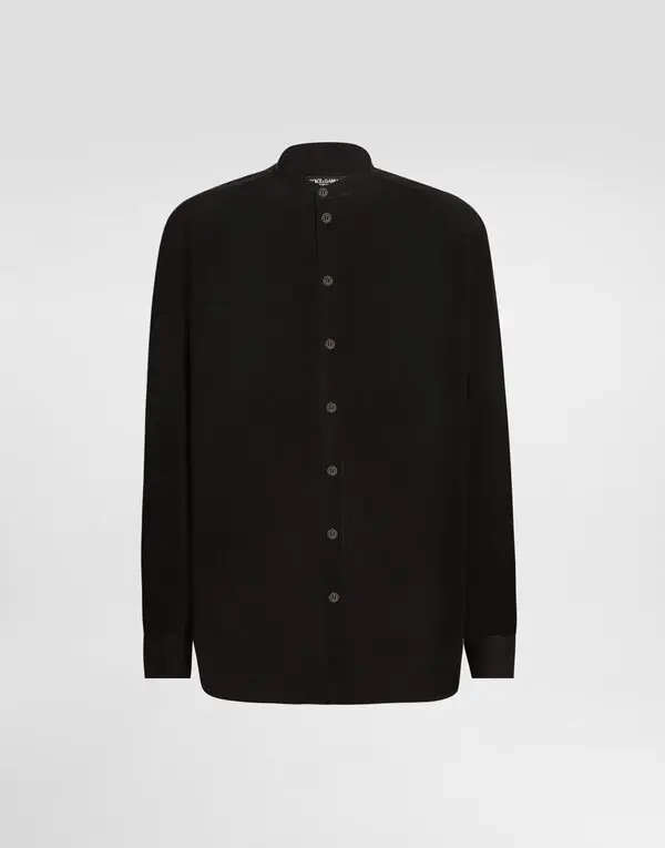 Dolce & Gabbana Cotton Canvas Mandarin Shirt - Black