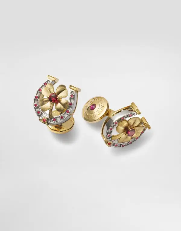 Dolce & Gabbana Good Luck Cufflinks 18 Carat Yellow And Rubies - Gold
