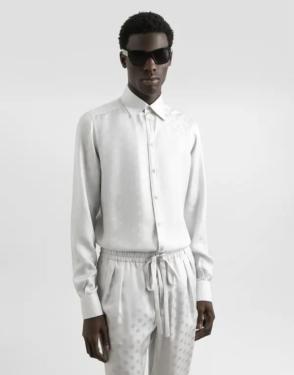 Dolce & Gabbana Dg Logo Martini Shirt In Jacquard - Grey